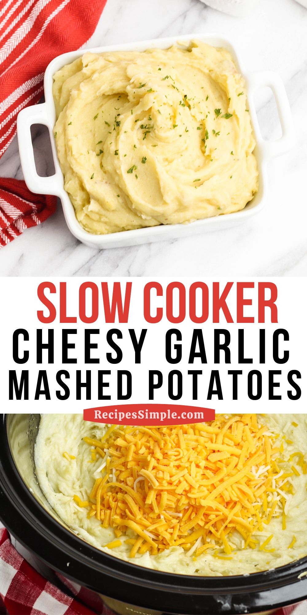 Slow Cooker Cheesy Garlic Mashed Potatoes - Recipes Simple